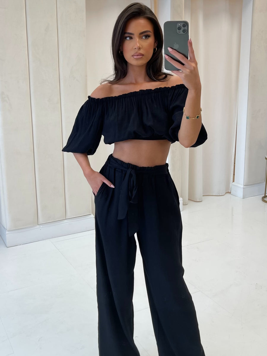 Kandra black two piece trouser set – ellatino london