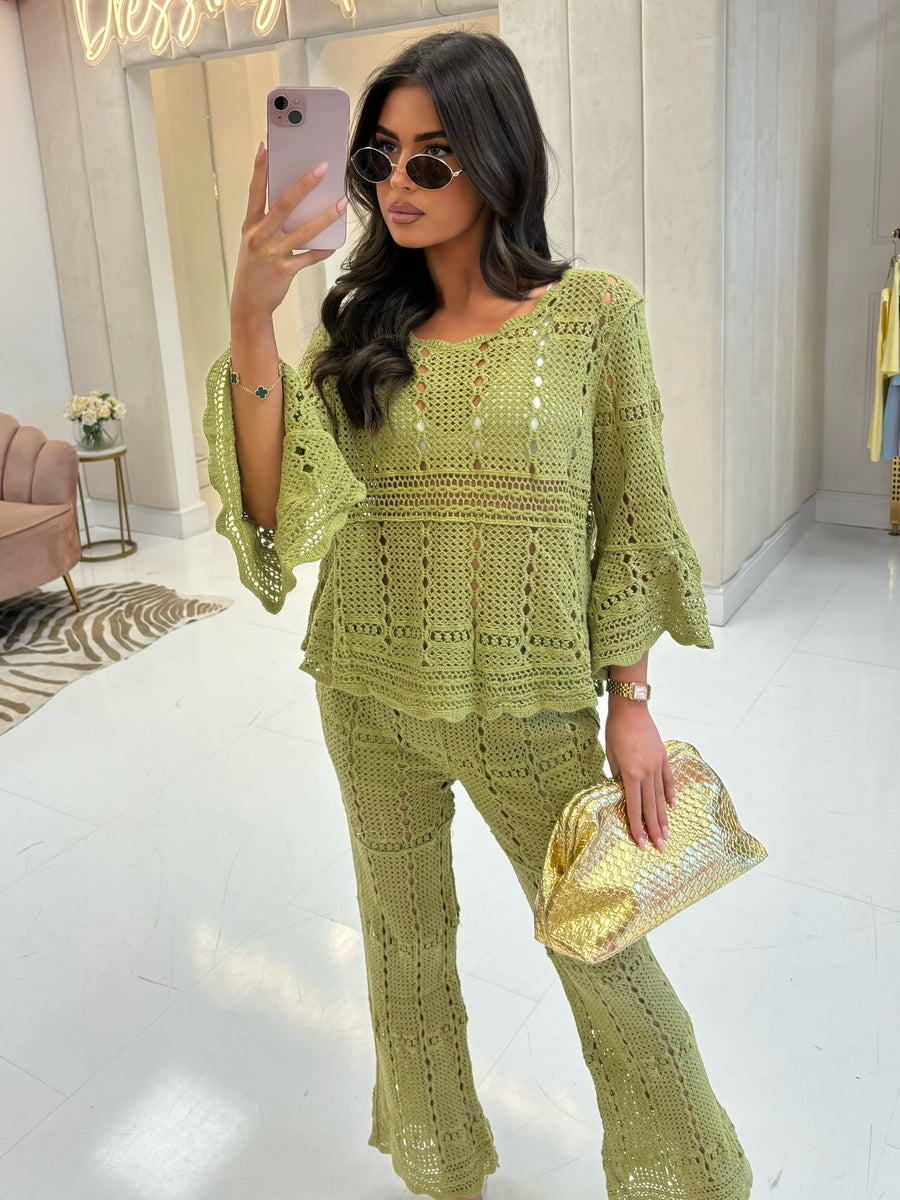 LYDIA PISTACHIO 2 PIECE TOP AND TROUSER SET – ellatino london