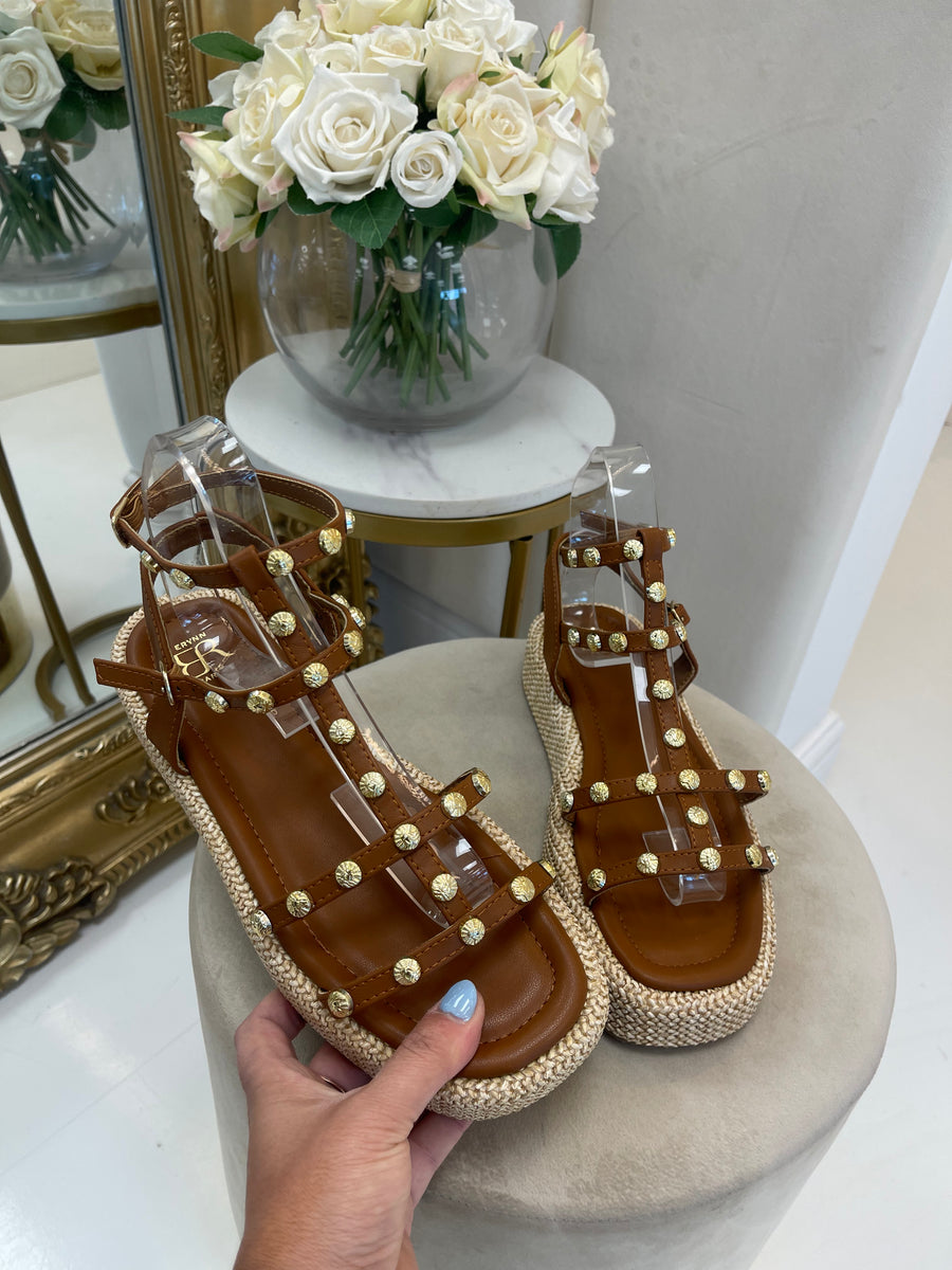 Gladiator Tan studded sandals – ellatino london