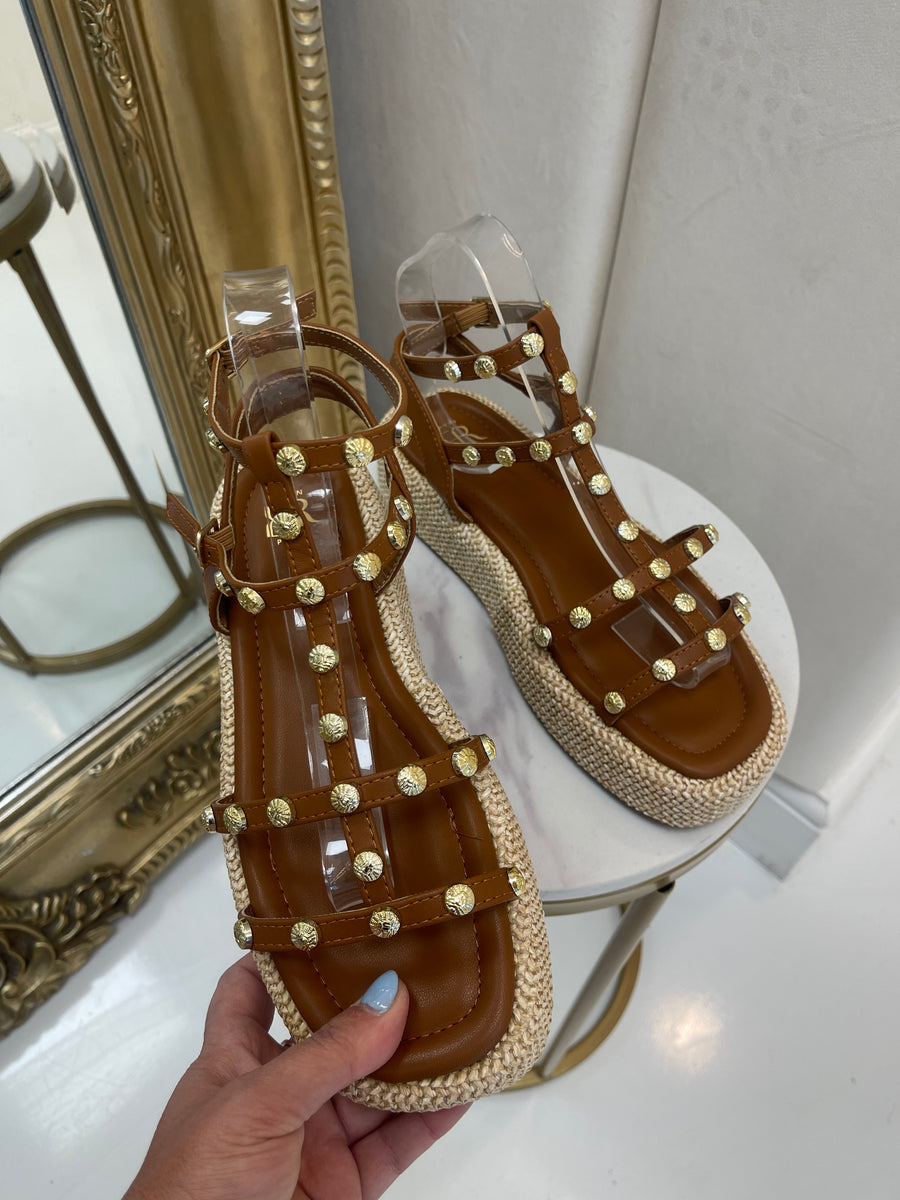 Gladiator Tan studded sandals – ellatino london